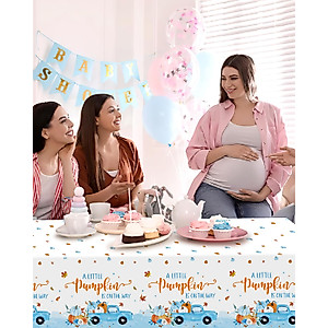 Nefelibata 3Pcs Blue Pumpkin Baby Shower Tablecloths A Little Pumpkin is On The Way Plastic Table Cover Party Supplies for Fall Halloween Thanksgiving Boy Baby Shower Party Decor