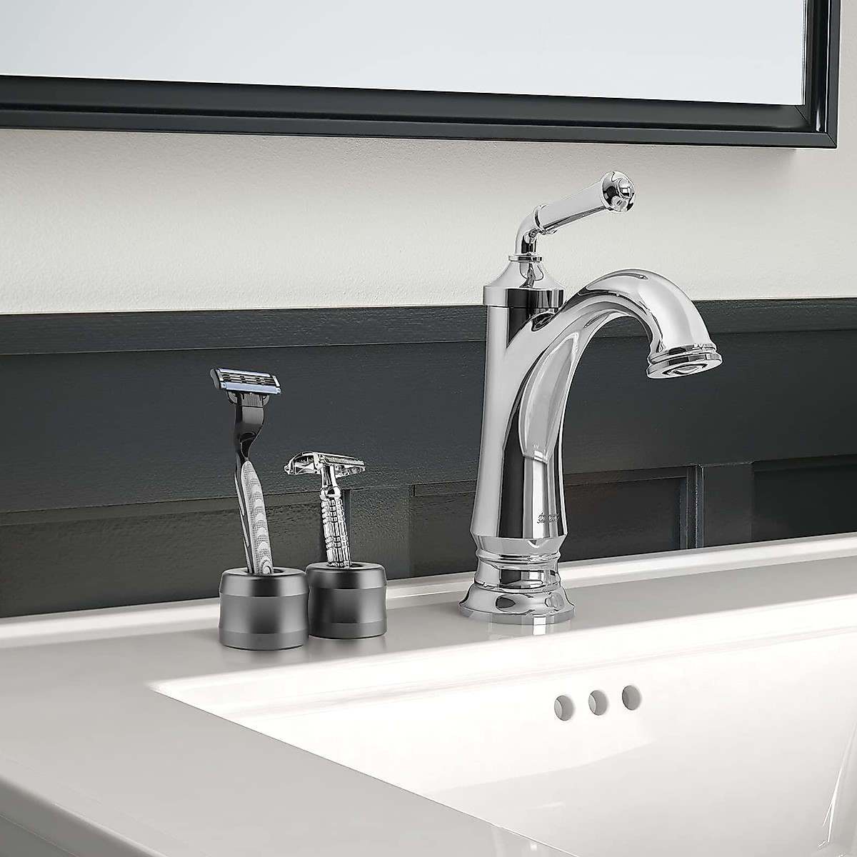 Linkidea 2 Pack Safety Razor Stand, Opening Dia 0.7" (18.5mm) Men Shaving Stand for Bathroom Countertop Compatible with Gillette SkinGuard (Dark Grey)