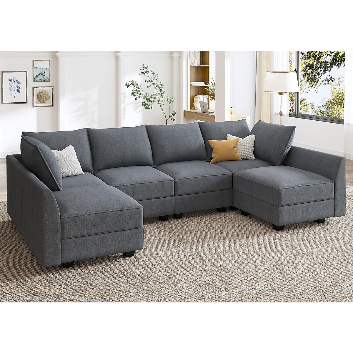 HONBAY Modular Couch U-Shaped Modular Sectional Sofa, Sectional Couch with Storage Seats (U Shape Sofa-2, Bluish Grey)