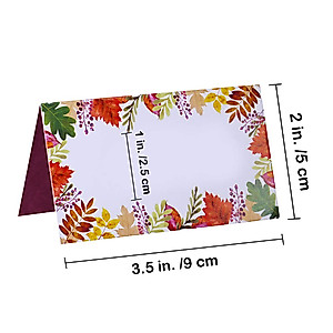 100 Pcs Autumn Thanksgiving Place Cards Fall Leave Escort Cards with Floral Leaf Prints Table Guest Seating Name Cards Number Cards Buffet Food Cards 3.5" x 2" for Harvest Party Table Setting