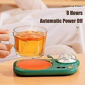 Smart Coffee Mug Warmer, Coffee Cup Heater with Cute Cat Night Light, Auto Shut Off, 3 Temperature Setting LED Display, Electric Beverage Warmer Plate for Coffee Tea Milk Cocoa and etc, White