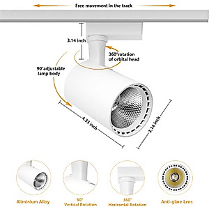 6-Lights Track Lighting Compelete Kit, 20W LED Track Lighting System 3000K Warm White Track Ceiling Light Fixture with Extra 6.5ft Track Rails Track Lighting Heads (6 Heads 3000k kit White)