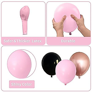 Pink and Black Balloon Arch Kit, Light Pink and Black Balloons Garland with Metallic Rose Gold Balloons, Baby Pink Balloons for Girls Women Birthday Bachelorette Princess Party Decorations