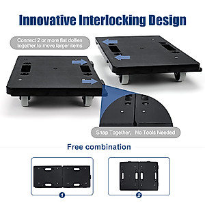 BSTCYZL Furniture Movers with Wheels, Portable Moving Rollers Leg Dollies for Heavy Furniture, 4 Wheels Small Flat Dolly, 440 Lbs Capacity, 2 Pack, Black