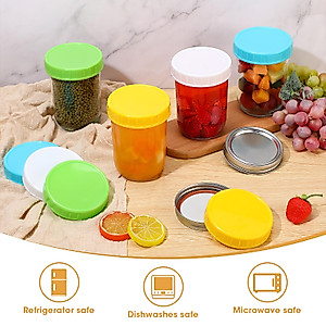 Lallisa 12 Pcs 16 oz Wide Mouth Glass Mason Jars with Colored Plastic Lids and Metal Airtight Lids Food Storage Jars Overnight Oats Containers for Crafts Meal Preparation Pickling 1 Pint Canning