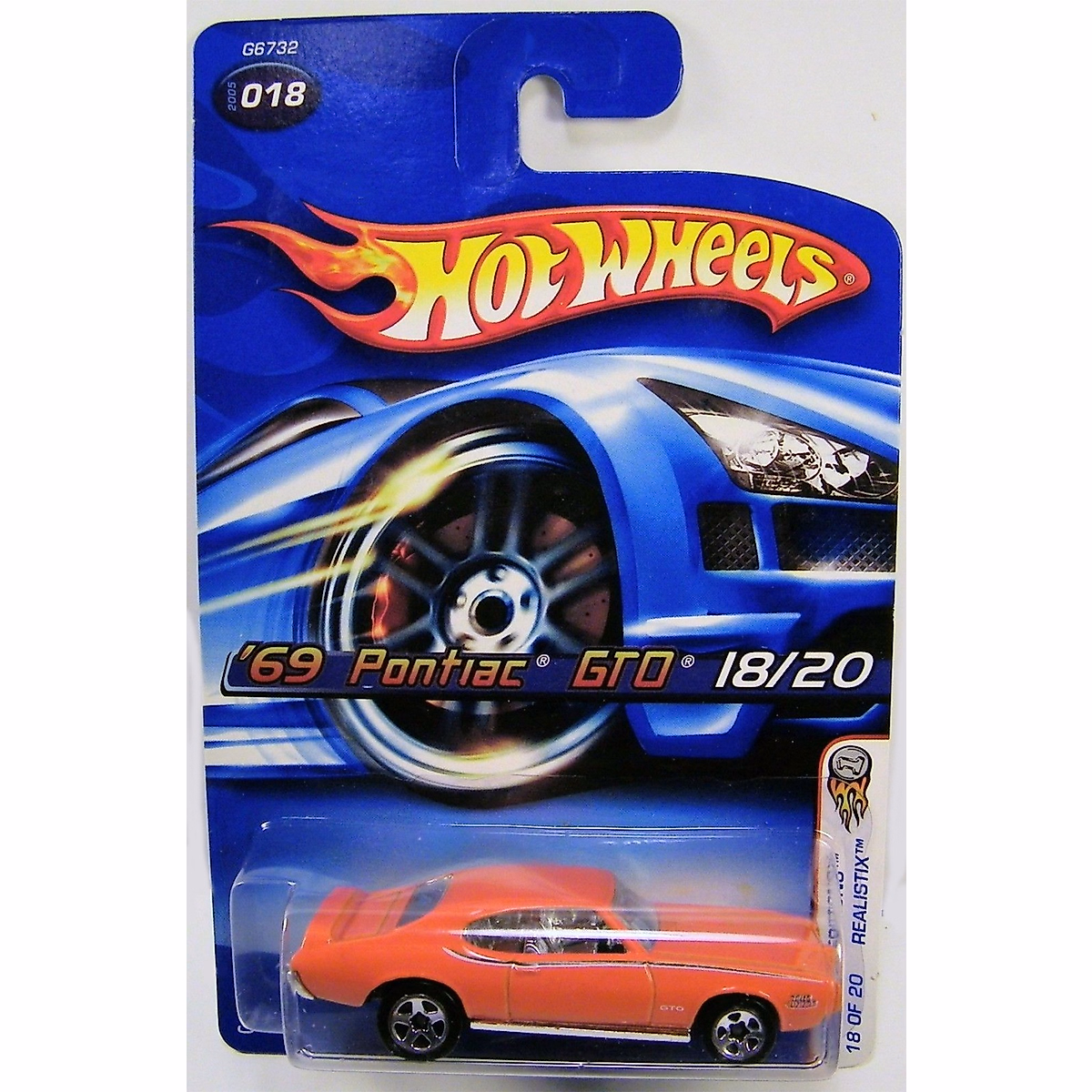 Hot Wheels '69 Pontiac GTO 2005 1:64 Scale Orange 1969 Pontiac GTO 18/20 Die Cast Car #018