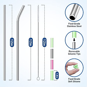 MLKSI Stainless Steel Straw Replacement for Stanley Cup Accessories, 4 Pack Reusable Straws with Silicone Tips and Cleaning Brush for Stanley Quencher 40oz & Simple Modern Tumbler with Handle