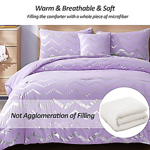 Menghomeus Purple/Silver Comforter Set Twin Lavender Metallic Print Glitter Bed Comforter Cute Shinny Christmas Bedding for Teen Girls Kids Women, 3 Piece (1 Pillowcase, 1 Decorative Pillow Sham)