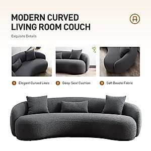 Acanva Mid Century Modern Curved Living Room Sofa, 4-Seat Boucle Fabric Couch for Bedroom, Office, Apartment, Grey