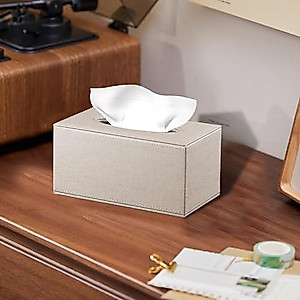 BLIENCE Tissue Box Cover Rectangular, PU Leather Tissue Box Holder, Elegant Napkin Holder Pumping Paper Tissue Dispenser for Home Office Car Desk Bathroom Vanity Countertop, Night Stand Decoration