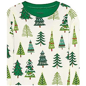 Hatley Girls' Organic Cotton Long Sleeve Printed Pajama Set, Glow-in-The-Dark Christmas Trees, 8 Years