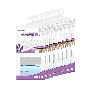 CANAGER Hanging Moisture Absorber, Lavender Vanilla Moistureproof Hanging Bag, Dehumidifier Bag (8 packs) Hanging Closet Dehumidifier Bags, Moisture Absorb 12.5 oz.