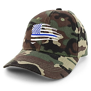 Trendy Apparel Shop Thin Blue Line Waving USA Flag WE SUPPORT Baseball Cap - Camo