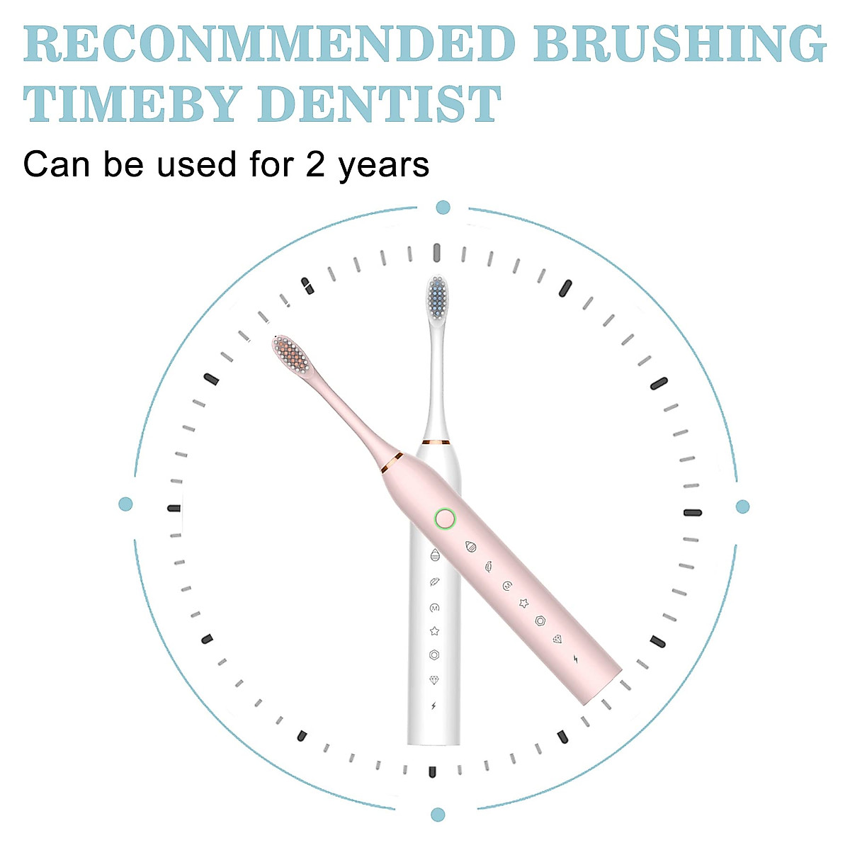 Lukern 2 Pack Sonic Electric Toothbrush, 6 Modes 42000vpm, Toothbrush with 2 Minute Built-in Timer and 8 Brush Heads,White+Pink