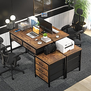 Hyomdeck Computer Desk with 5 Drawer, Reversible Office Desk with Power Outlets and USB Charging Port, Sturdy Writing Table with File Cabinet Printer Stand, PC Desk for Small Spaces, Rustic Brown