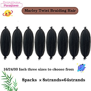 Paraglame 16 Inch Marley Twist Braiding Hair 8 packs Pre-Separated Springy Afro Twist Hair Extension Kinky Afro Twist Crochet Hair Braids Natural Black Spring Twist for Women (16 Inch, 1B)