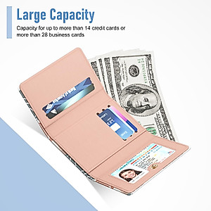 Rouidr Womens Wallet, Small Slim RFID Card Wallets for Women, Trifold Leather Card Wallet Organizer, Cute Front Pocket Wallets with 7 Card Slots & ID Window, Abstract Boho Leaves