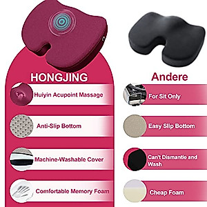 HONGJING Massage Seat Cushion for Pressure Relief, Memory Foam Office Chair Cushions for Long Sitting, Butt Pillow with Massaging, Great for Sciatica, Coccyx and Tailbone Pain Relief (Red)