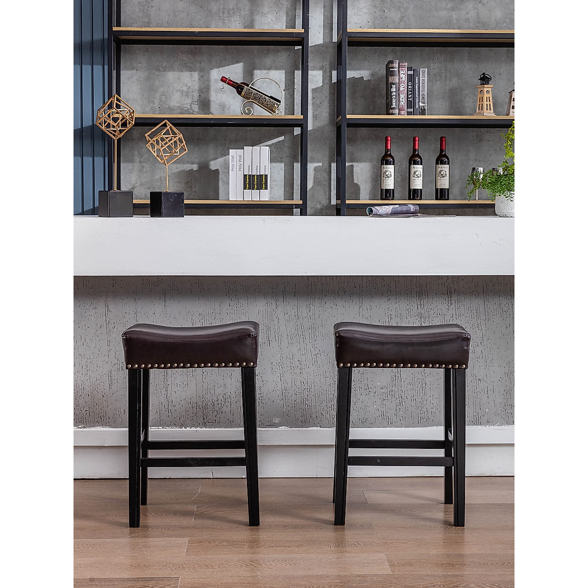 YLEOOB Counter Height 26 "Kitchen Counter stools, Backless Artificial Leather stools, Farmhouse Island Chairs, Solid Wood bar stools, 2-Piece Set (26", Dark Brown)