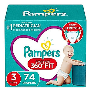 Diapers Size 3, 74 Count - Pampers Pull On Cruisers 360° Fit Disposable Baby Diapers with Stretchy Waistband, Super Pack (Packaging May Vary)