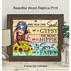 Hippie Inspirational Positive Quotes Wall Decor - Boho Encouragement Gifts for Women - Motivational Wall Art Poster - Bohemian Rustic Country Sunflower Decoration - Girls Teens Bedroom Home Office