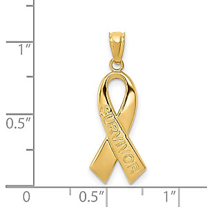 Jewelry Stores Network 14k Yellow Gold Polished Survivor Word On Cancer Awareness Ribbon Pendant 26 mm x 11 mm