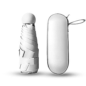 Cloudia Small Mini Umbrella with Case Compact Design for Travel Lightweight Portable Outdoor Sun and Rain Umbrellas (White)