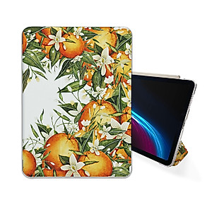 Cute Fruit Orange Flower case Compatible with iPad Mini Air Pro 7.9 8.3 9.7 10.2 10.9 11 12.9 inch Pattern Cover New 2022 2021 Trifold Stand 3 4 5 6 7 8 9 Generation 463 (12.9 Pro 3/4/5 gen)