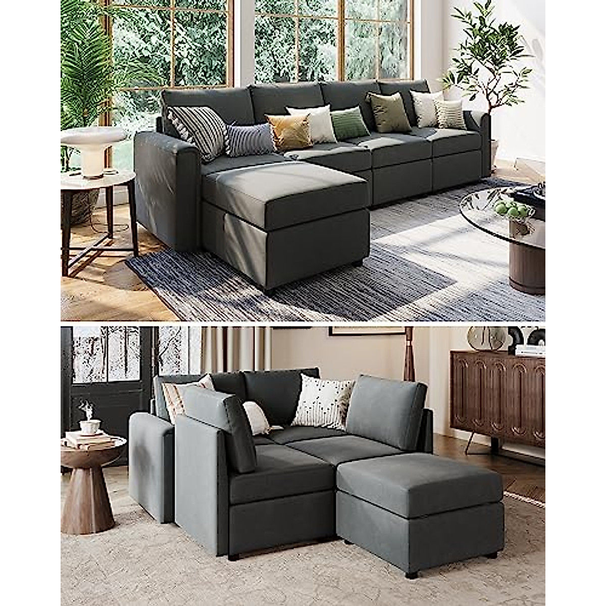 LINSY HOME Convertible Sectional Couch, L Shaped Sofa Couch with Storage, Modular Sofa with Memory Foam, Ottomans, 5 Seat Sofa Corner Sofa with Chaise for Living Room, Dark Grey