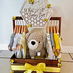 Baby Shower Crate Closet, Large Wooden Baby Basket with Handle, Baby Storage Crate Hamper, Baby Shower Gifts Crate, New Born Baby Gifts Basket for Boys Girls, Pregnancy Gifts for New Parents(Brown)