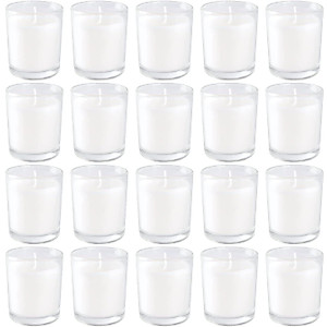 Onebird 20 Pack Warm White Unscented Clear Glass Filled Votive Candles. Hand Poured Wax Candle Ideal Gifts for Aromatherapy Spa Weddings Birthdays Holidays Party (Warm White)