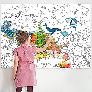 Pajean Ocean Animal Jumbo Giant Coloring Poster for Kids 45x31.5 Inch Table Wall Pages Under The Sea Animals Huge Paper Large Sheets Art Activities Kid Birthday Home, White