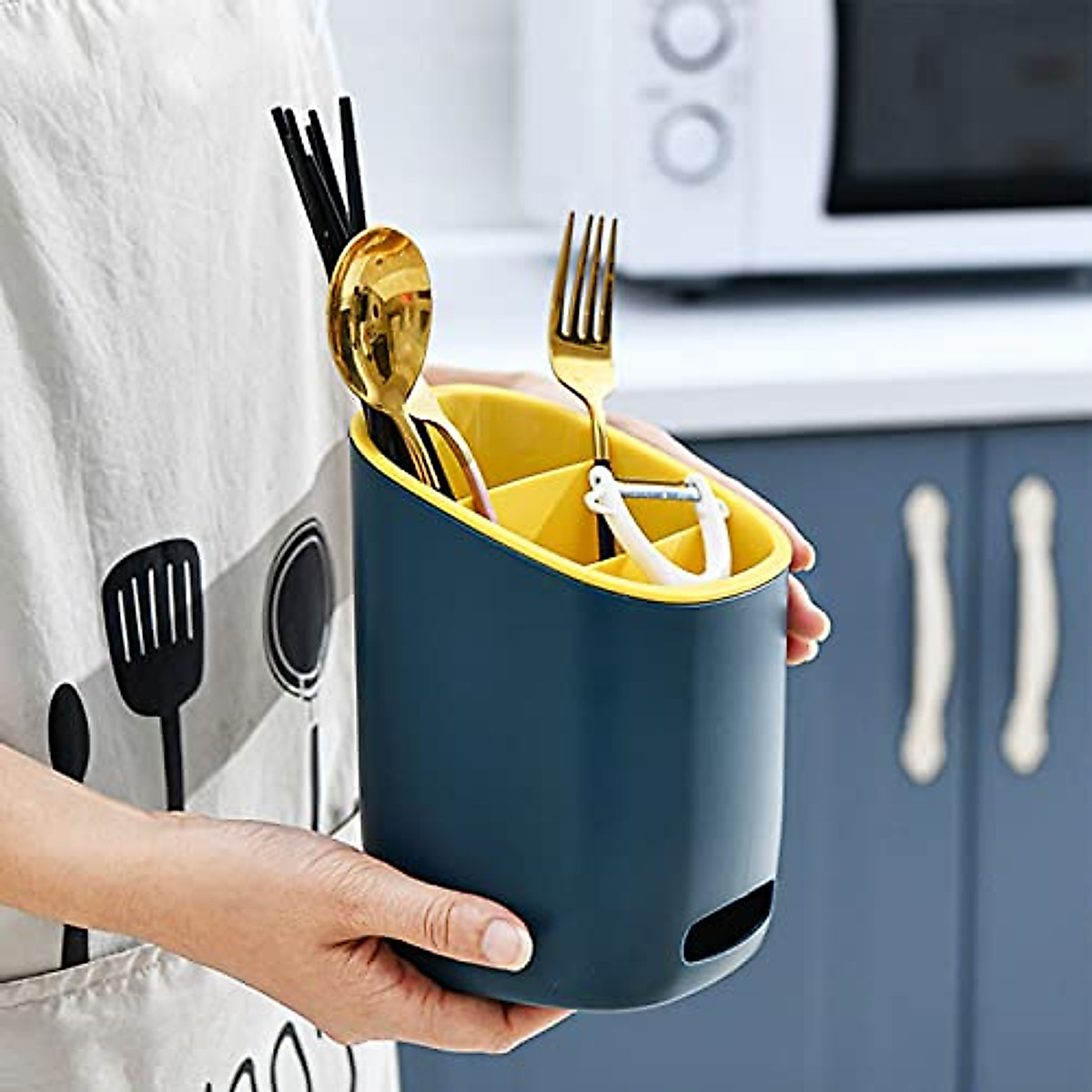 spolis Utensil Holders Cutlery Drying Rack for Counter with Catch Pan and Drain Hole, Anti Tilting spolis Silverware Drainer Basket Sink Caddy for Forks, Knives, Spoons, Chopsticks-Green