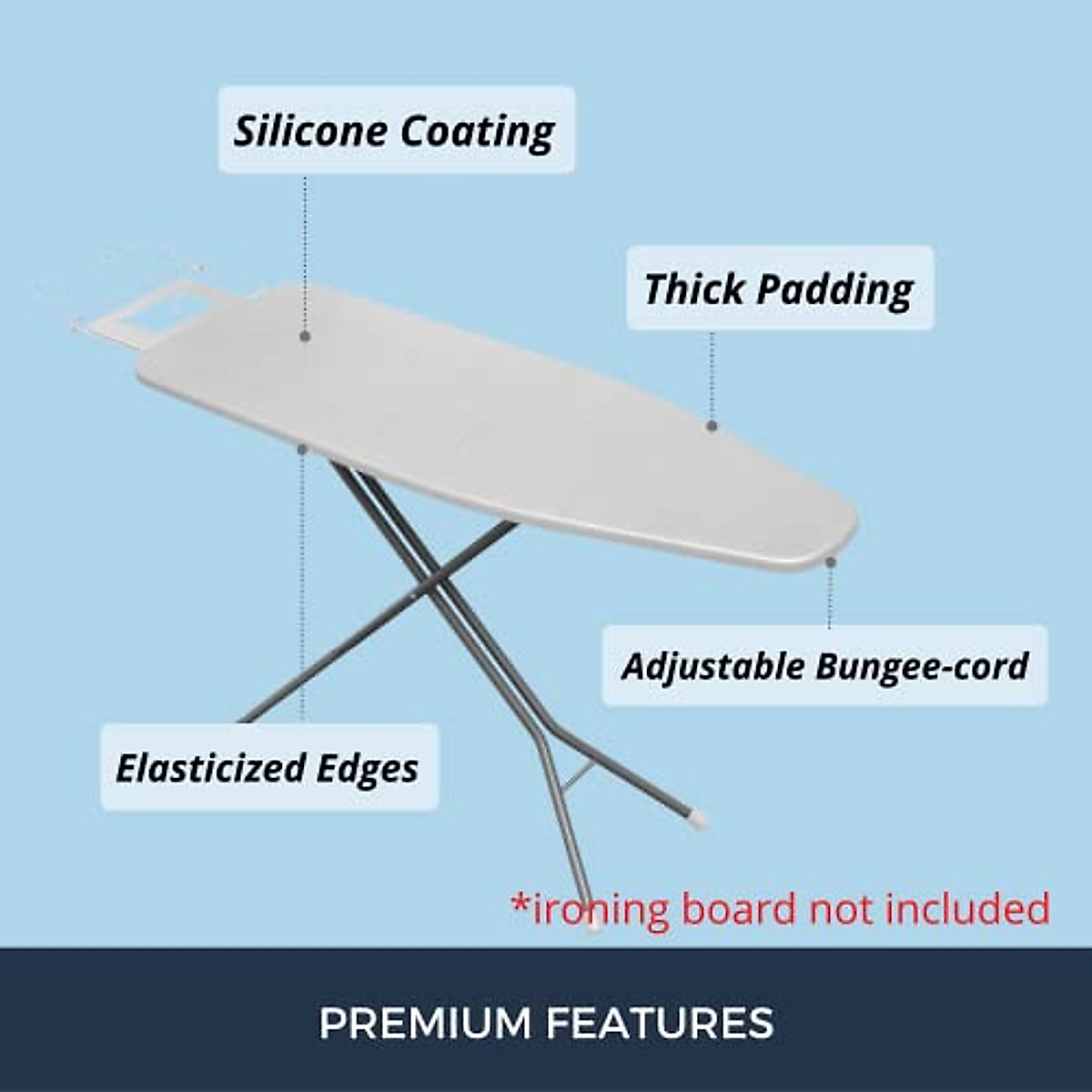 SAVUK Ironing Board Cover and Pad with Standart Size 15x49, Adjustable Elastic Edge Fit, Extra Thick Padding, Heat Reflective, Non Stick Scorch and Stain Resistant, Easy Installation (Silver)