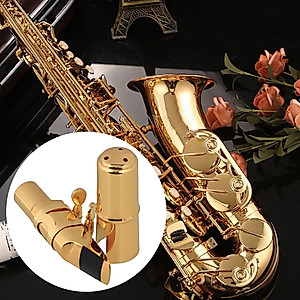 Yibuy Gold Plated Brass B-flat Tenor Saxophone Sax Mouthpiece with Cap Ligature 7#
