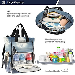 xigua Howling Wolves Diaper Bag Backpack Multi Function Baby Changing Bags Waterproof Large Capacity Travel Back Pack for Mom Dad