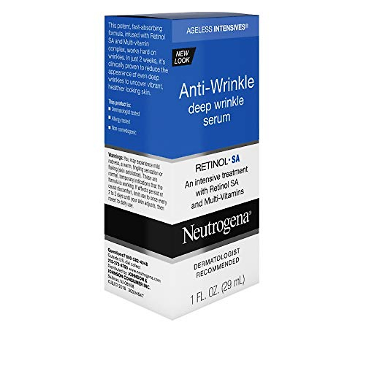 Neutrogena Ageless Intensives Anti-Wrinkle Retinol Serum, Deep Wrinkle Daily Serum with Retinol SA, Vitamin E, and Vitamin A, Anti-Wrinkle Serum Treatment, 1 fl. oz