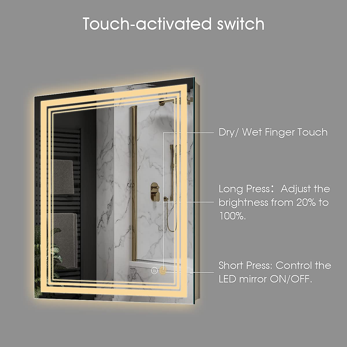 IOWVOE LED Bathroom Mirror 36 x 28 Inch with Front Light, Wall Mounted Lighted Vanity Mirror with Anti-Fog, Warm Lights, Memory Function (Horizontal/Vertical)