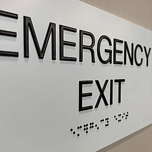 NapTags ADA Compliant Exit Sign, 8" x 4", Emergency Exit, White (White)