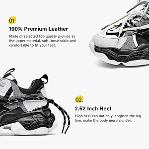 BEAU TODAY Chunky Dad Sneakers for Women,Women Fashion Platform Sneakers,Leather Comfortable Casual Walking Dad Shoes Grey&White US 6.5