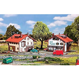 FALLER 232245 N Scale Pharmacy and Bakery Building Set - Kit (Plastic) - Both Structures Measure: 3-1/8 x 2-3/4 x 2-3/8" 8 x 7 x 6cm