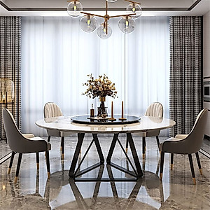 LAKIQ Marble Round Dining Table with Lazy Susan Modern Round Pedestal Dining Table Nordic Kitchen Dining Room Table with 3 Legs for Small Space-Table Only (White Lazy Susan,70.8"L x 70.8"W x 29.5"H)