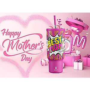 Meoky Mothers Day Gifts for Mom, 40 oz Tumbler with Handle and Straw, Tumbler with Lid and Straw, Insulated Stainless Steel Travel Mug, 100% Leak-proof, Keeps Cold for 34 Hours (Best Mom)