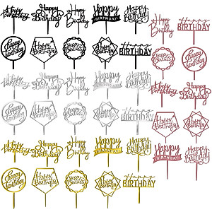 40 PCS Happy Birthday Cake Topper Acrylic Birthday Cupcake Topper Cake Pick Decorations for Birthday Party Cake Desserts Pastries 10 Styles 4 Colors