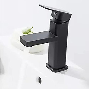Waterfall Bathroom Faucet, Matte Black Simple Stylish No Leakage Kitchen Sink Faucet with Ceramic Valve Core, Hot Water Cold Water 2 Modes for Bathroom Kitchen Hotel