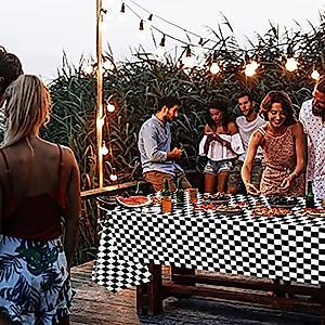 DKULMN 3PCS Black Flag Checkered Tablecloths,108”x54” Rectangular Disposable Gingham Table Covers Thickening and Waterproof Plastic Tablecloth for Picnic Indoor & Outdoor, XXZ 06