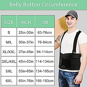 Back Brace Lumbar Back Support Belt for Women and Men , Lower Back Pain Relief Lumbar Support with Removable Suspender Straps , Lower Back Support for Heavy Lifting at Work,Moving and Warehouse Jobs 5XL(53"-65")