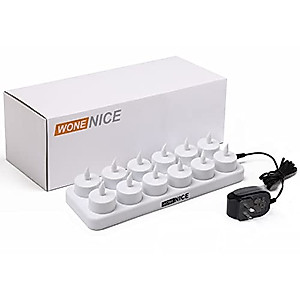 WoneNice Rechargeable Tea Lights Flickering Flameless Candles with Charging Base and AC Adapter, Romantic Deco for Home Parties, Restaurants, Weddings, Christmas