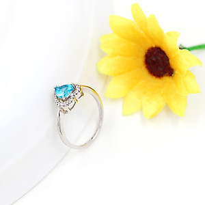 Uloveido Heart Shaped Cubic Zircon Simulated Diamond Solitaire Style Wedding Engagement Anniversary Ring for Women Y3130 (Blue Size 7)