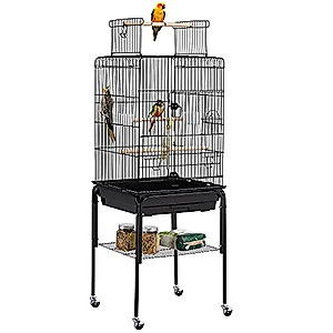 Yaheetech Open Top Rolling Parrot Bird Cage for Cockatiel Sun Parakeet Green Cheek Conure Mid-Sized Parrot Cage with Detachable Stand